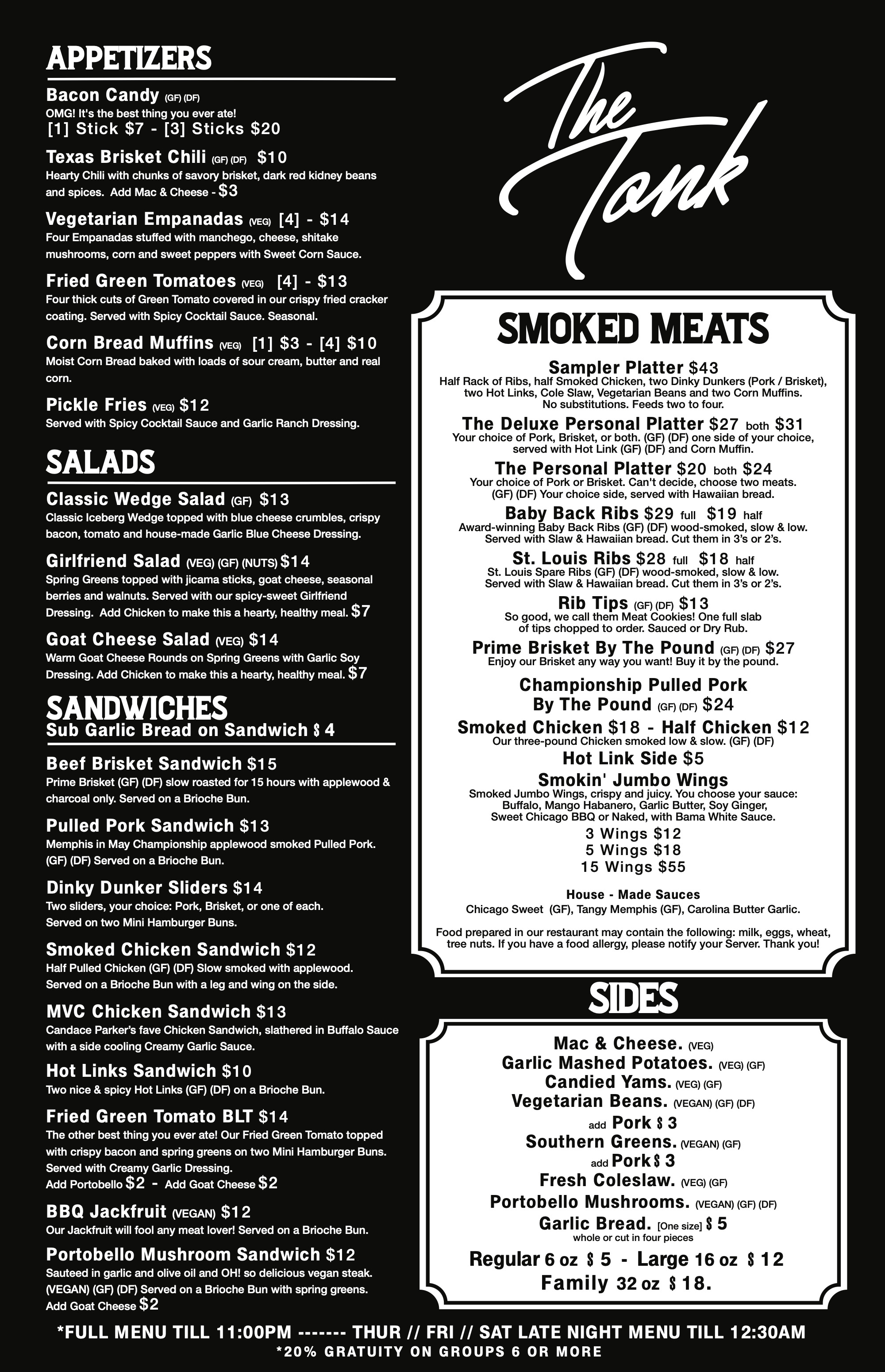 Menu - The Tonk Chicago