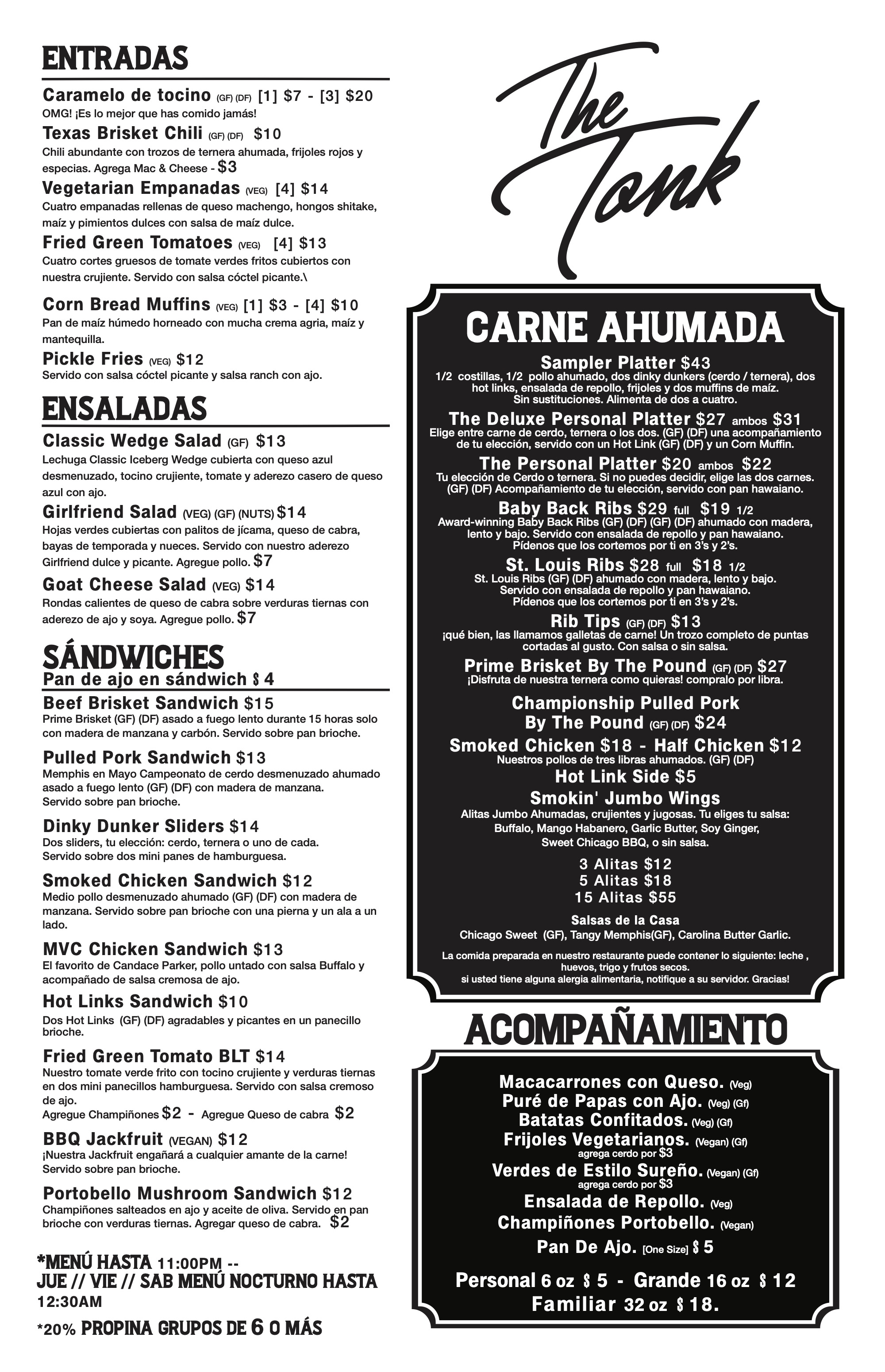 Menu - The Tonk Chicago